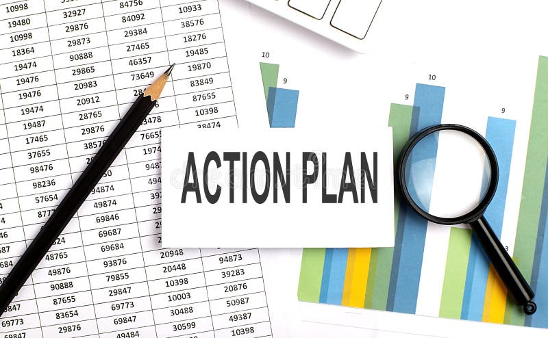 ACTION PLAN Text on White Card on the Chart Background Stock Image ...