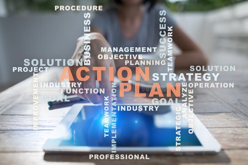 Action Plan on the Virtual Screen. Business Concept. Words Cloud. Stock ...