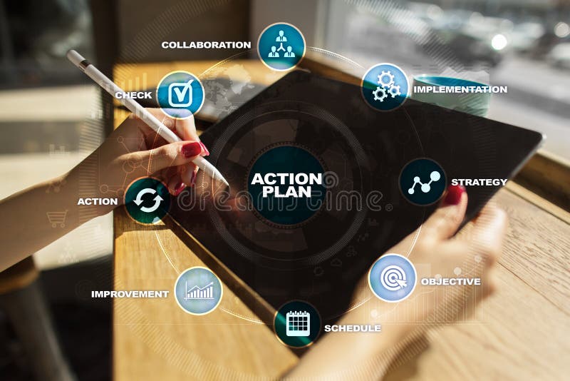 Action Plan on the Virtual Screen. Planning Concept. Business Strategy ...