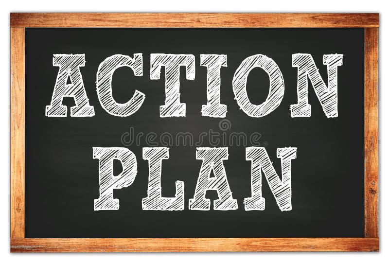 ACTION PLAN Words on Black Wooden Frame School Blackboard Stock ...