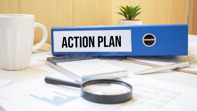 ACTION PLAN Words on Labels with Document Binders Stock Photo - Image ...