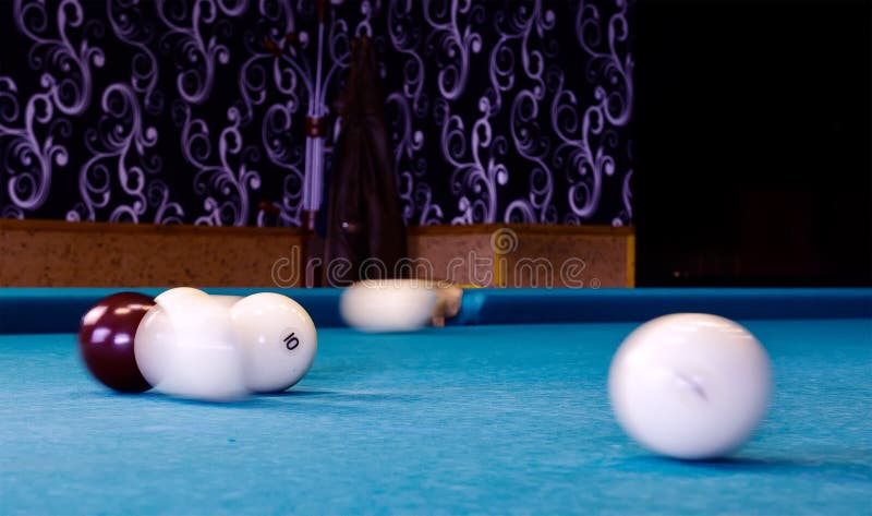 Action Shot Billiards Table Pool Cue and Balls Stock Photo - Image of ...
