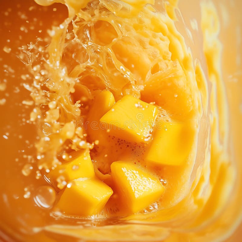 Action Shot of Blending Mango Cubes for Smoothie Stock Illustration ...