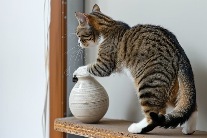 Action Shot of a Cat Knocking a Vase Off a Ledge Stock Photo - Image of ...
