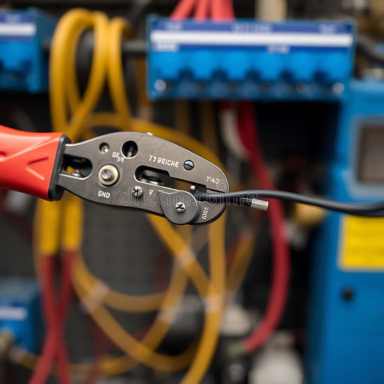 Action Shot of a Crimping Tool in Motion with the Tool Clamping Down on ...