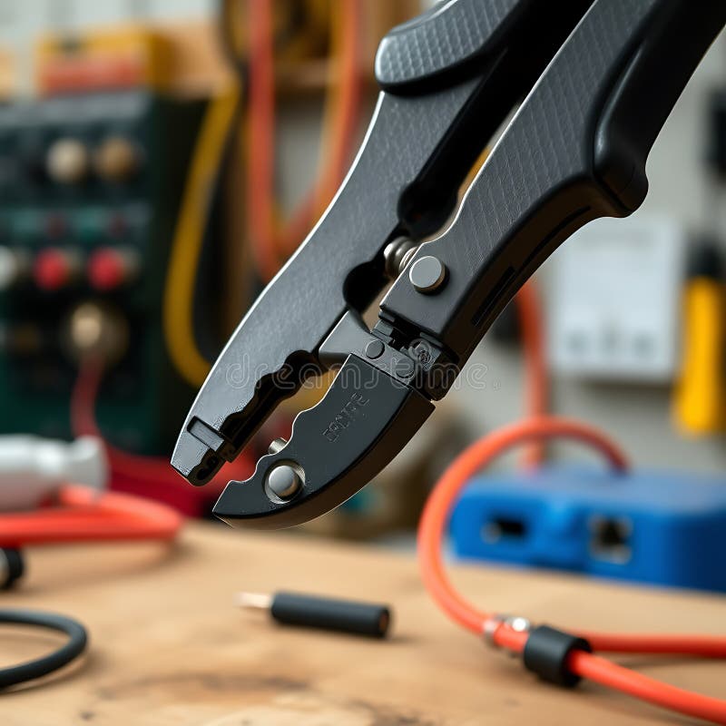 Action Shot of a Crimping Tool in Motion with the Tool Clamping Down on ...