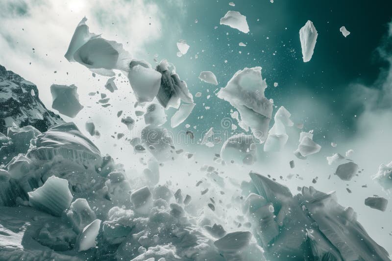 Action Shot of Ice Fragments Falling during Ascent Stock Image - Image ...