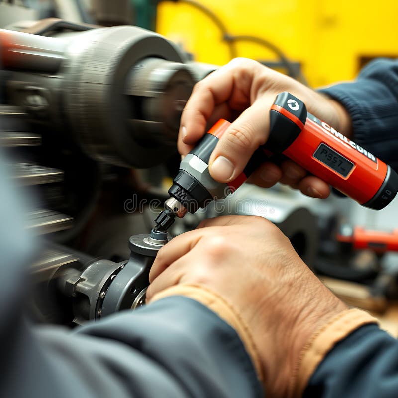 An Action Shot of a Mechanic Using a Pneumatic Torque Tool To Assemble ...