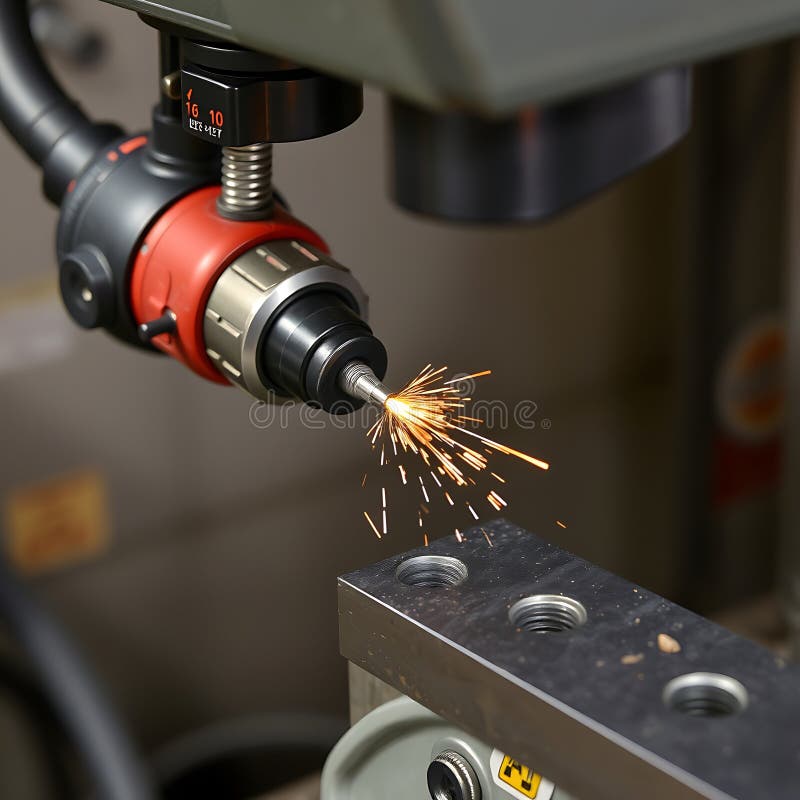 An Action Shot of a Power Deburring Tool Mounted on a Drill Press ...