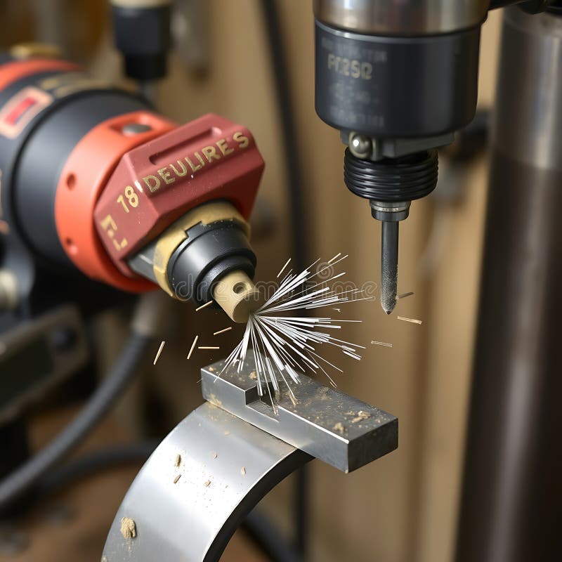 An Action Shot of a Power Deburring Tool Mounted on a Drill Press ...