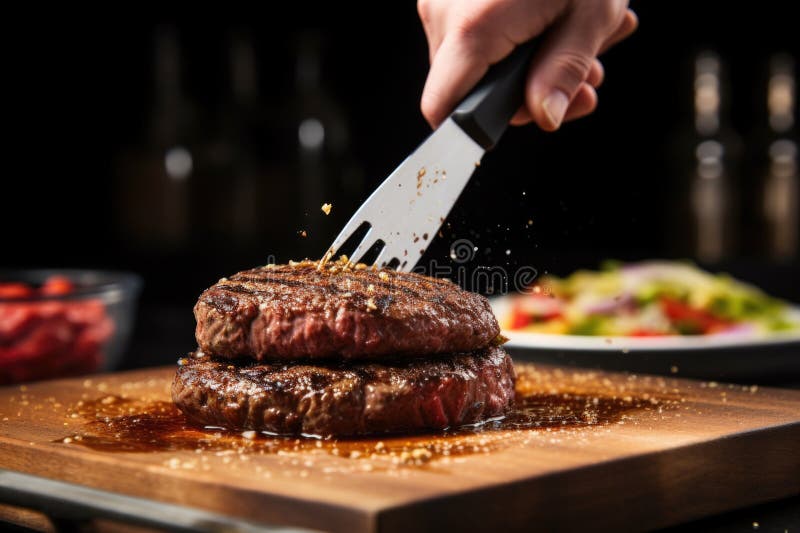 Action Shot of Spatula Flipping a Juicy Burger Stock Image - Image of ...