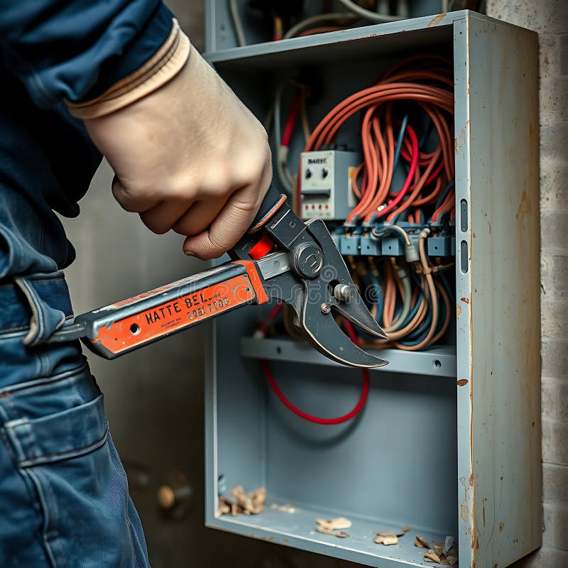 Action Shot of a Technician Using Large Cable Cutters To Remove Old ...
