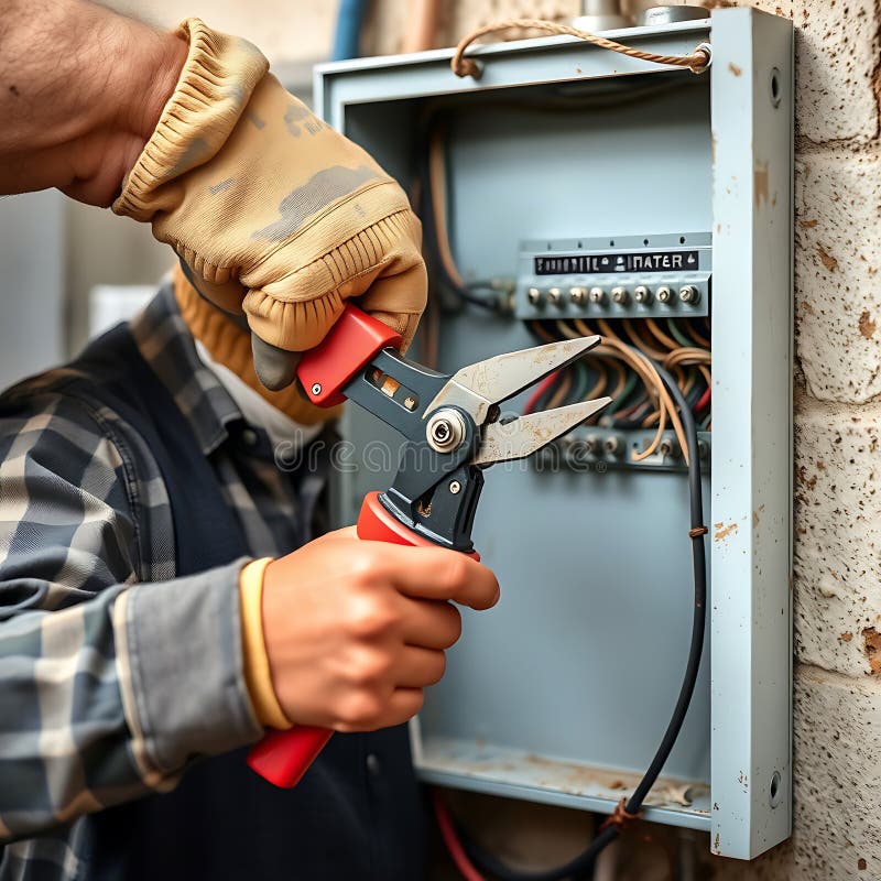 Action Shot of a Technician Using Large Cable Cutters To Remove Old ...