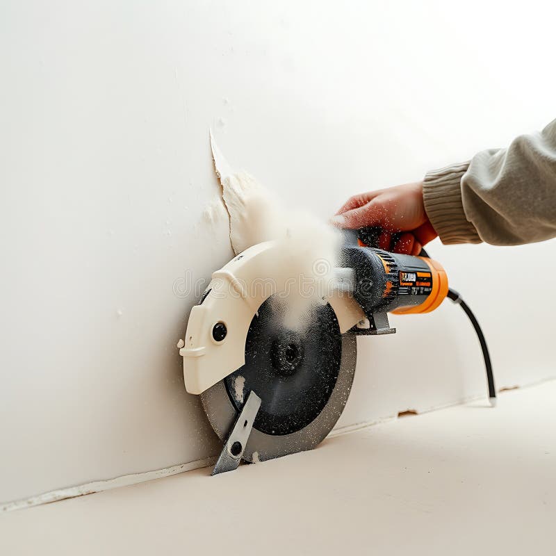 An Action Shot of a Worker Using a Drywall Saw To Cut through a Piece ...
