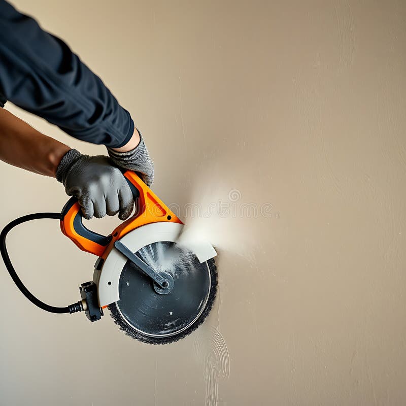 An Action Shot of a Worker Using a Drywall Saw To Cut through a Piece ...