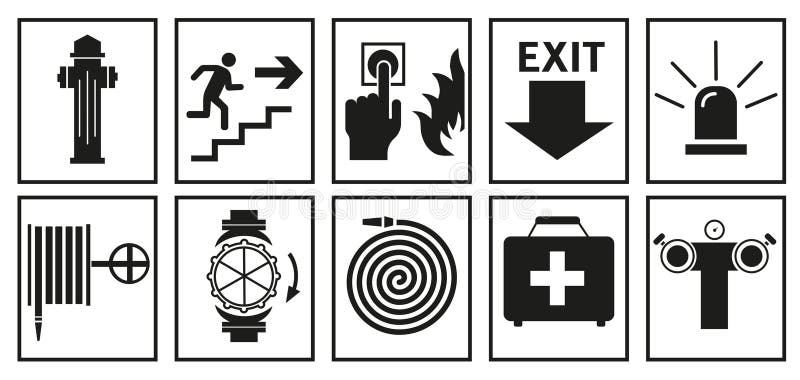 Action Signs in Case of Fire. First Aid in Case of Fire Stock Vector ...