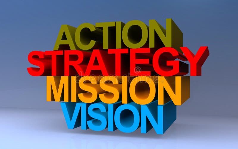 Action Strategy Mission Vision on Blue Stock Photo - Image of ...
