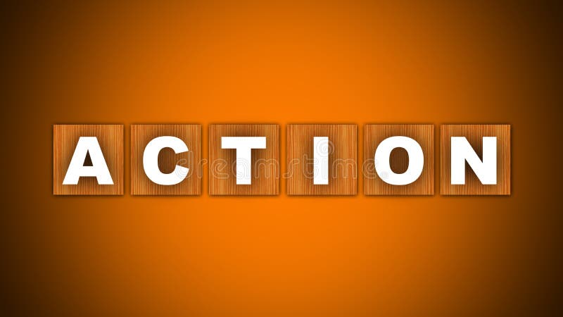 Action Text Title - Square Wooden Concept - Orange Background - 3D ...