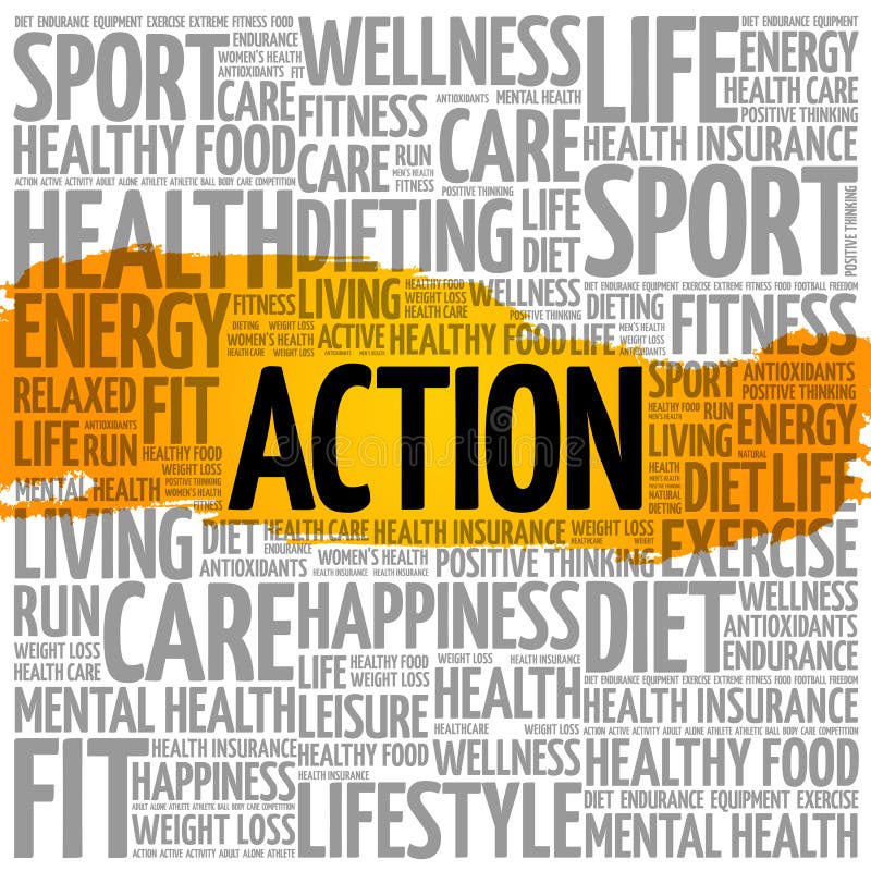 ACTION word cloud stock illustration. Illustration of diet - 198868017