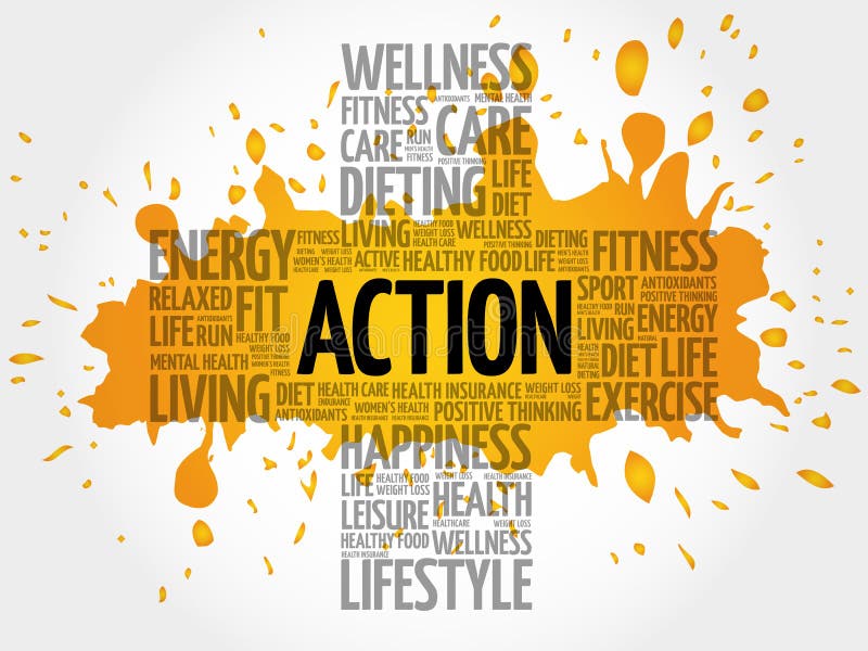 ACTION word cloud stock illustration. Illustration of recreation ...