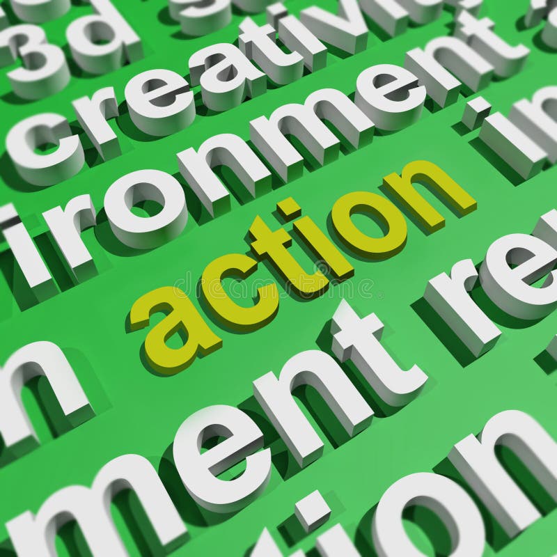 Action in Word Cloud Shows Inspired Activity Stock Illustration ...