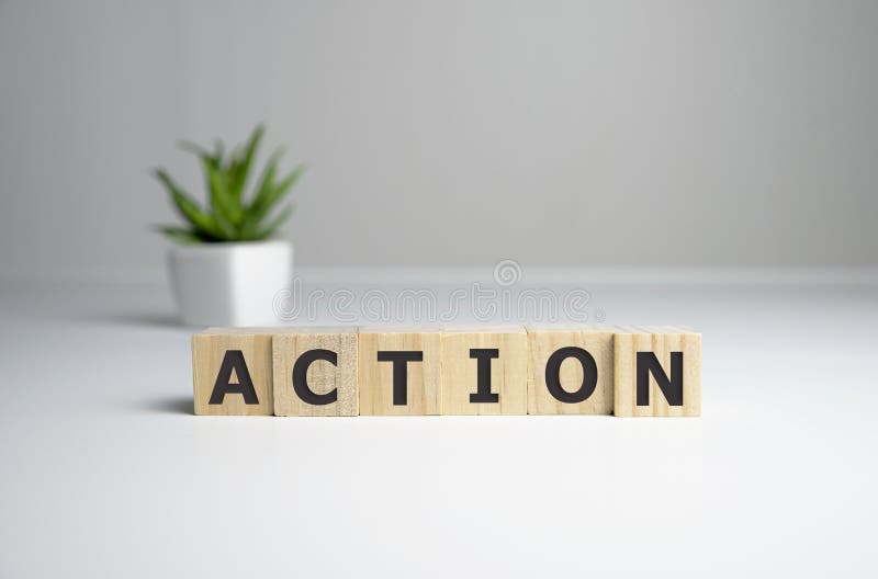 Action Word Written on Wood Block. Action Text on Table, Concept Stock ...
