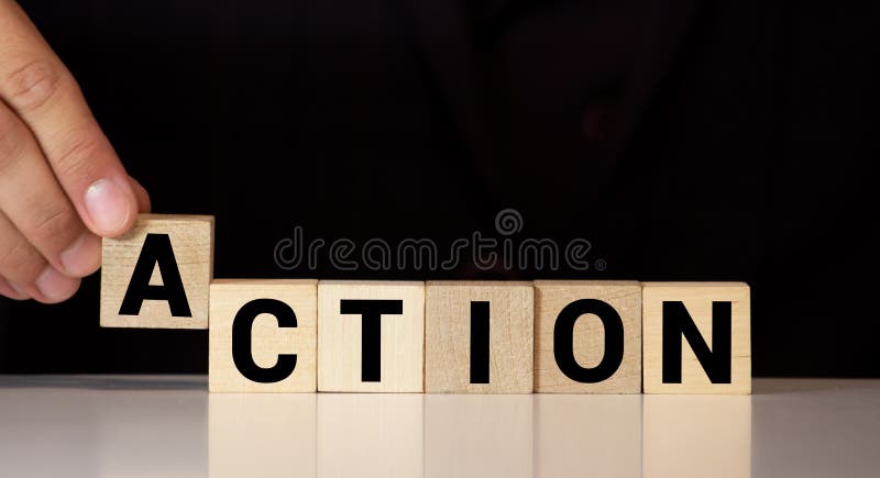 Action Word Written on Wood Block. Action Text on Table, Concept Stock ...