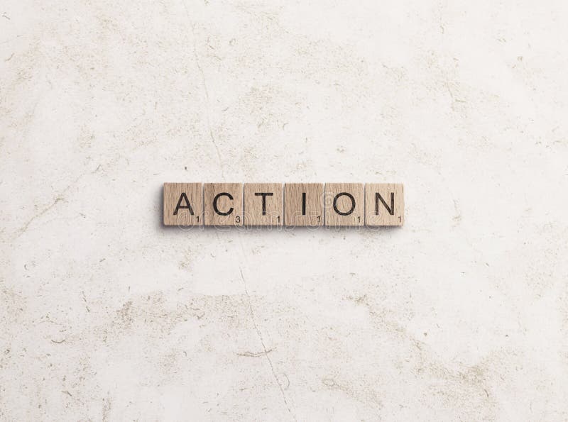 Action Word Written on Wooden Cubes Background. Creative Text Concept ...