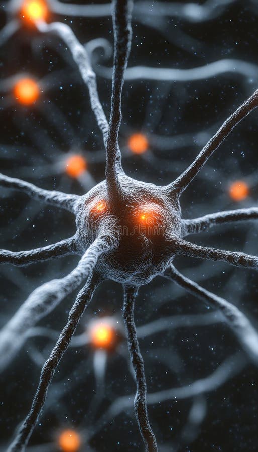 Activated Nerve Cell, 3D Illustration Neuron with Active Synapses ...