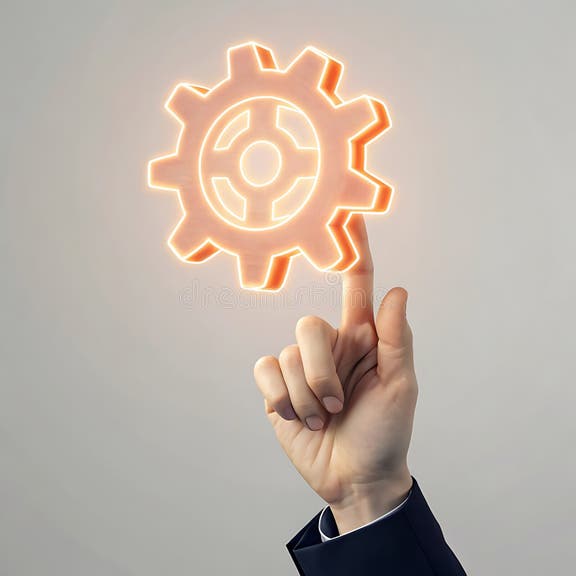 Activating Automation: Person Touching a Glowing Gear Icon for System ...