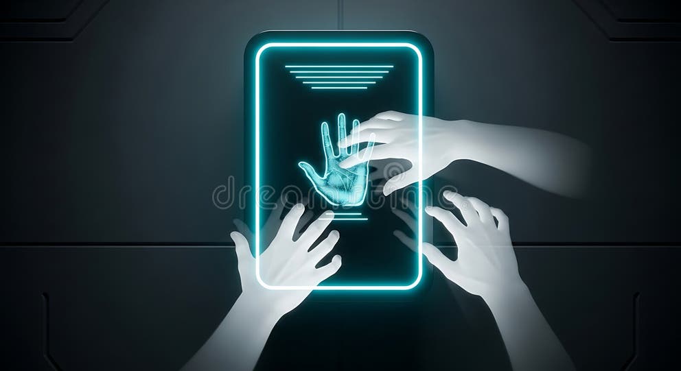 Activating Hand Scanner Interface with Glowing Digital Hand Stock Image - Image of recognition ...