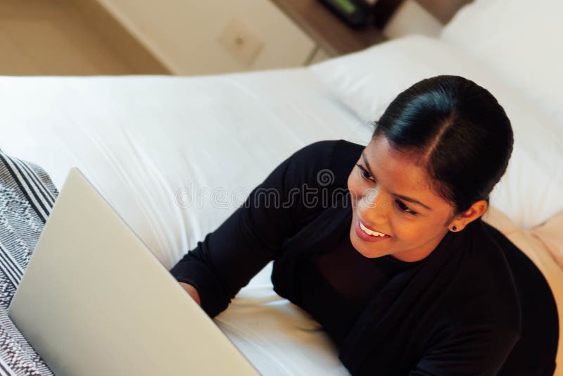 Active African Person Working with Laptop in Bed Stock Image - Image of ...