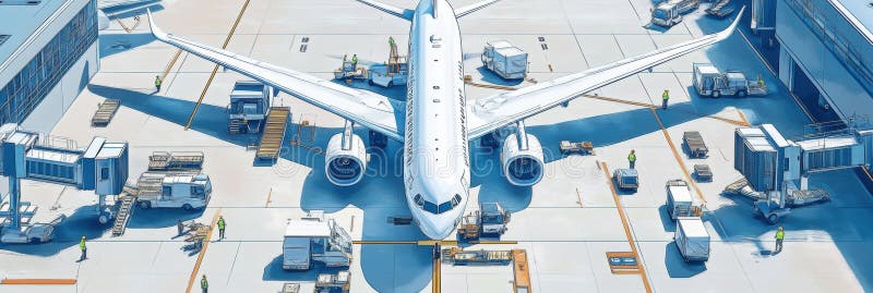 Active Airport Terminal Bustling with Workers and Service Vehicles ...