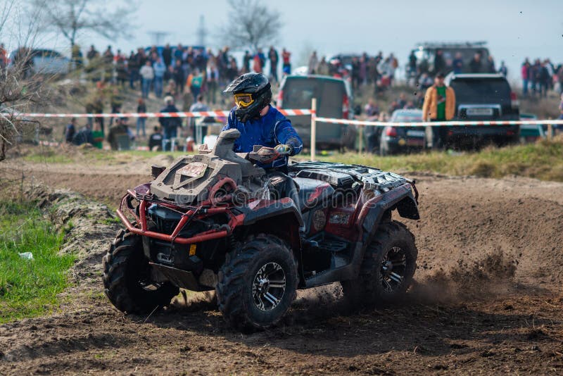 Active ATV and UTV Riding in Mud at Sunny Day Stock Photo - Image of ...