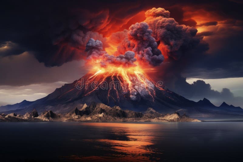 Active Beautiful Volcano. Generative AI Stock Illustration ...