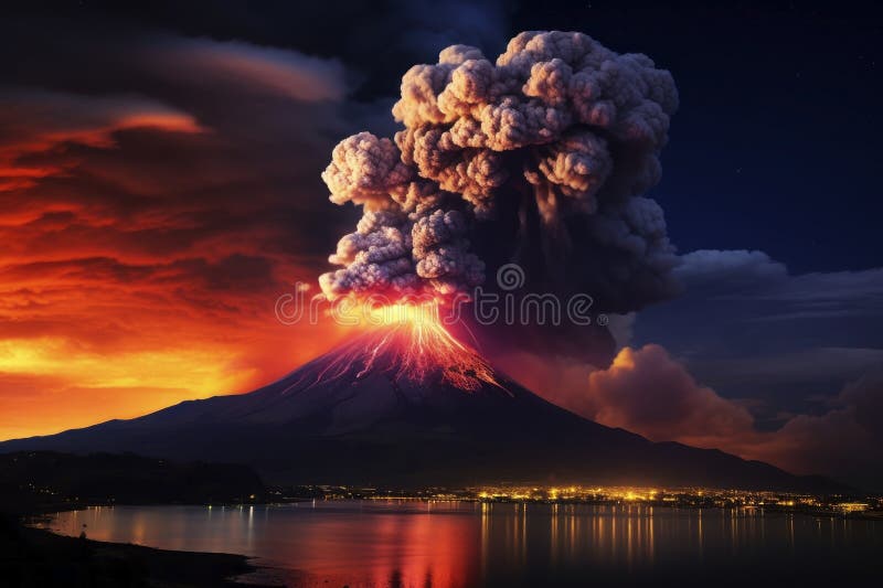 Active Beautiful Volcano. Generative AI Stock Illustration ...