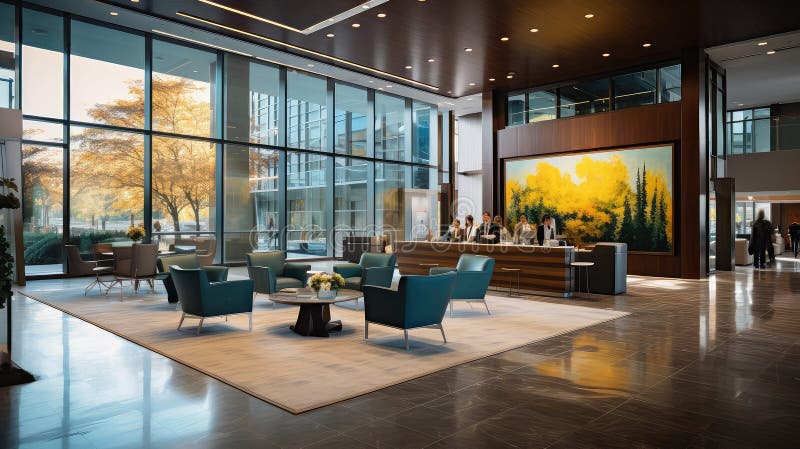 Active busy office lobby stock illustration. Illustration of fast ...