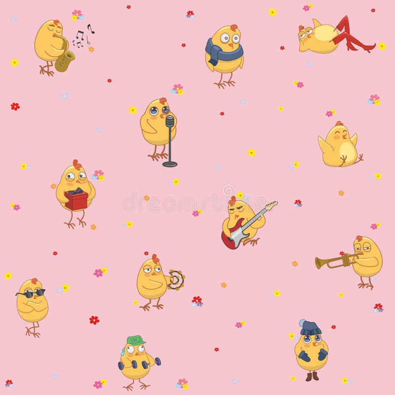 Active Chickens on a Pink Background Stock Vector - Illustration of ...