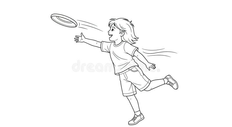 Active Child Throwing a Frisbee in 3D Animation Style Coloring Page for ...
