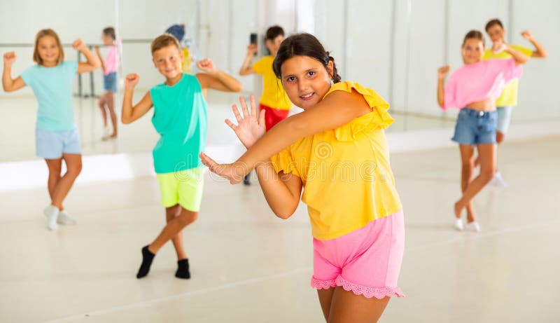 Active Children Dancing Modern Dances in Choreographic Studio Stock ...