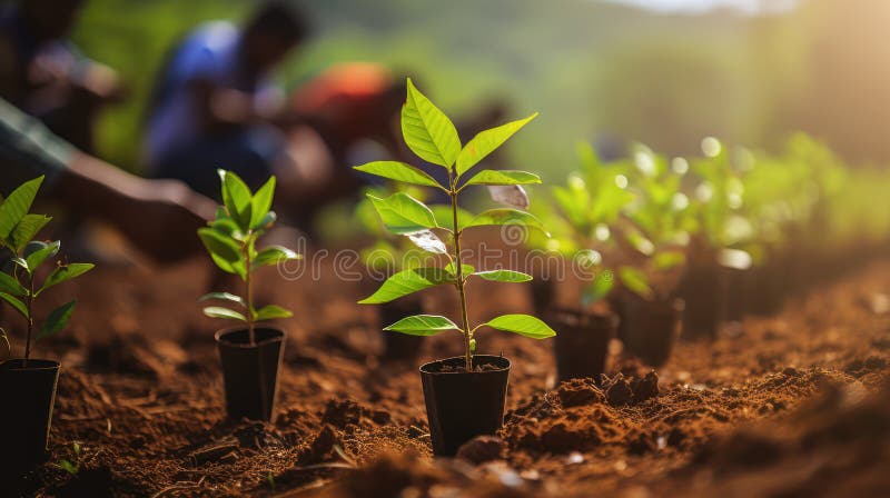 Active Community Involvement in Tree Planting Along City Paths Stock ...