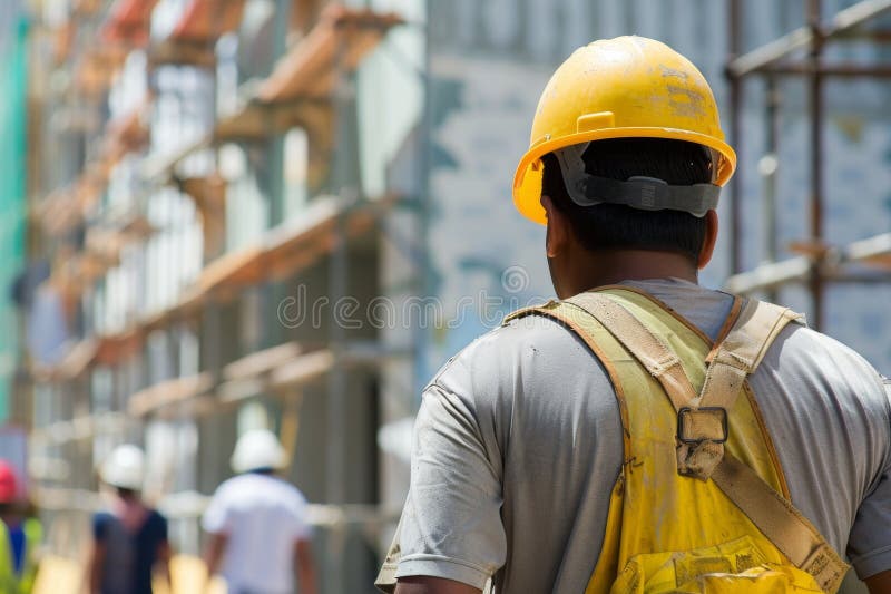 Active Construction Site with Workers, Machines, and Scaffolding ...