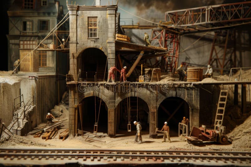 Active Construction Site with Workers, Machines, and Scaffolding ...