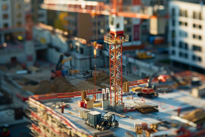 Active Construction Site with Workers, Machines, and Scaffolding ...