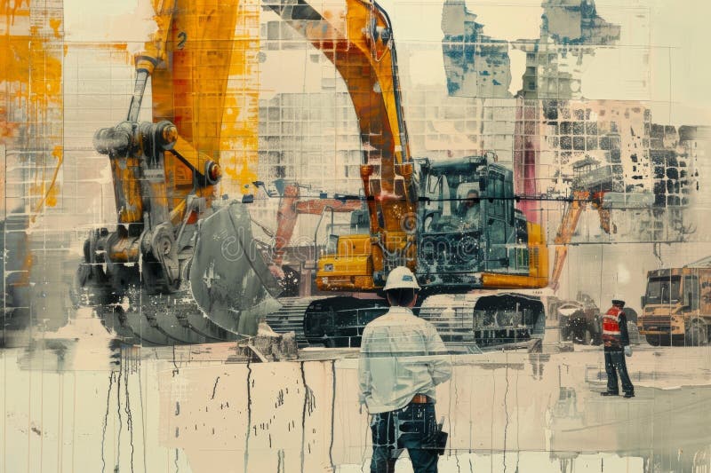 Active Construction Site with Workers, Machines, and Scaffolding ...