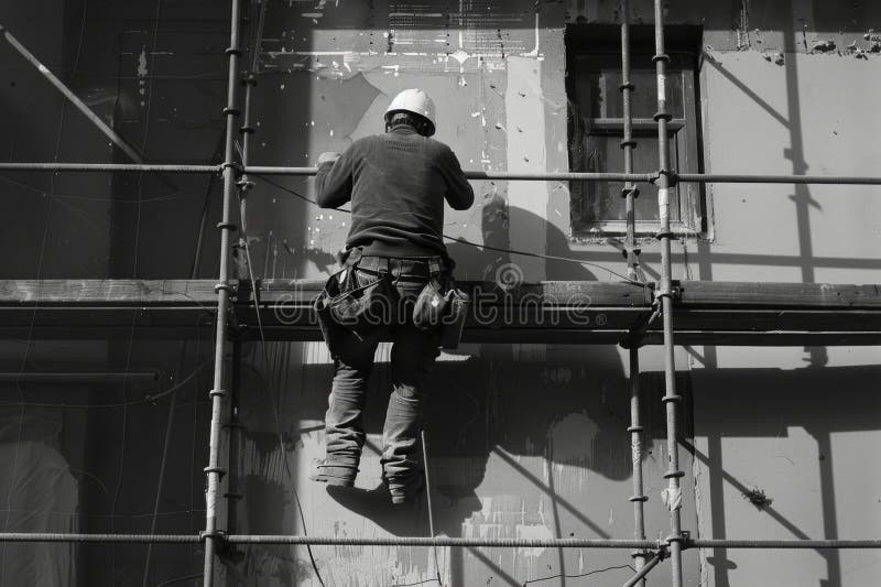 Active Construction Site with Workers, Machines, and Scaffolding ...