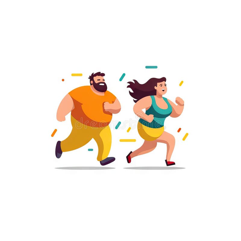 Active Couple Running Together on White Background Stock Illustration ...