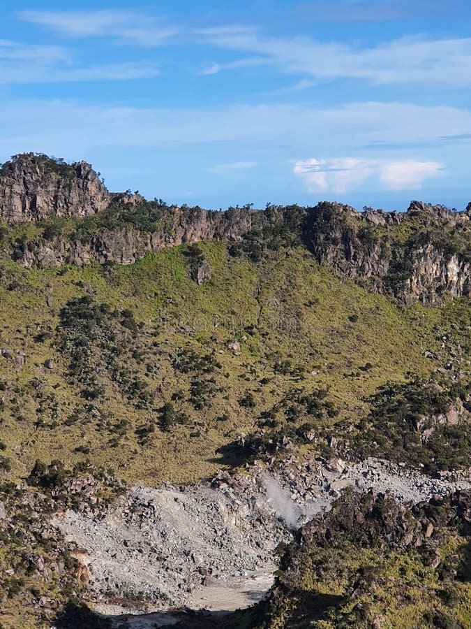 An Active Crater Emitting Sulfurous White Smoke on Mount Sumbing Stock ...