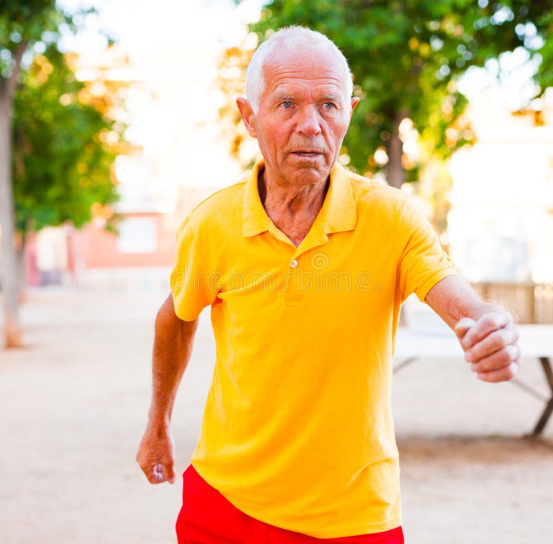 Elderly Man on Morning Run in Park Stock Photo - Image of running ...