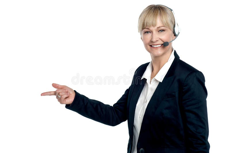 Active Employee Pointing Towards the Copy Space Area Stock Image ...